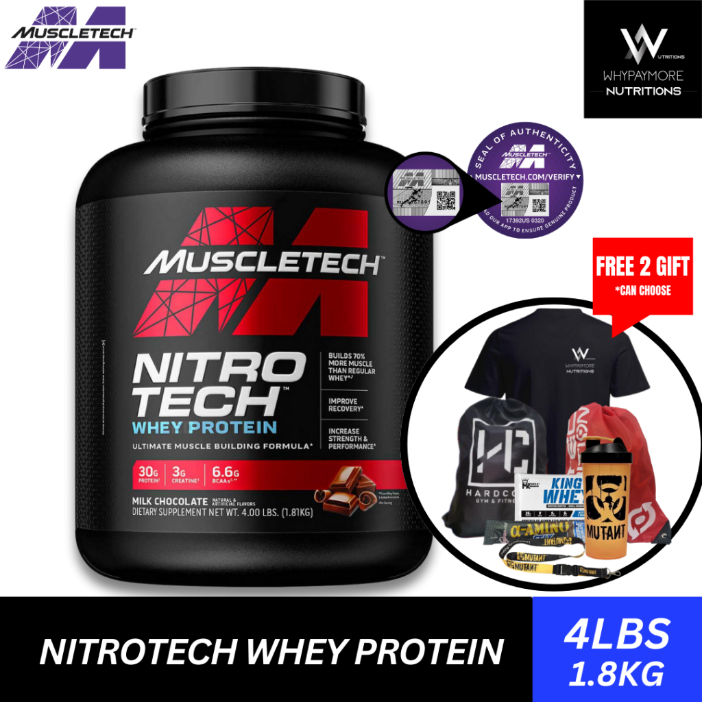 MuscleTech NitroTech 4Lbs (Free 2 Gift) - Nitrotech Whey Protein, Whey ...