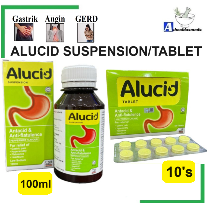 Alucid 10's or Alucid Suspension 100ml (Ubat Kunyah Gas Angin Perut ...