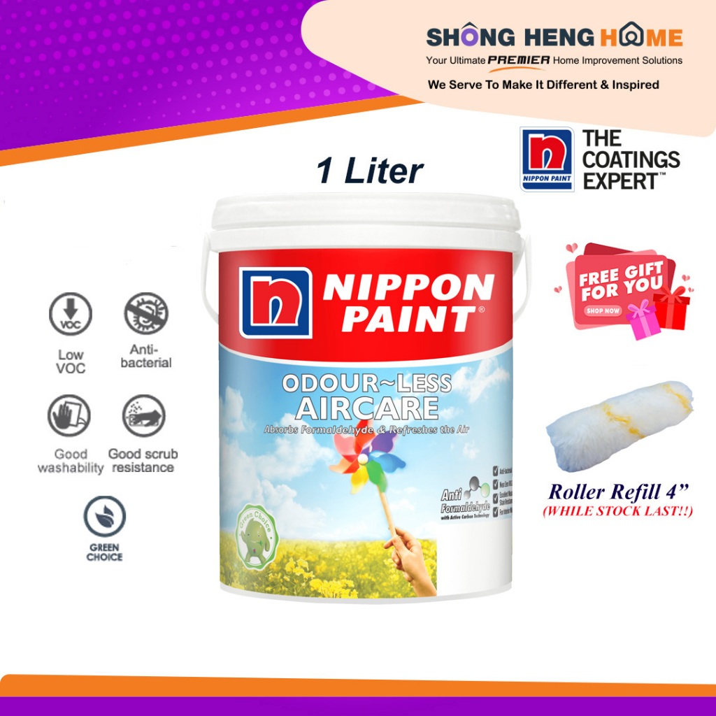 1L - Nippon Paint Odourless Aircare Interior Wall - COLOR OPTION [ANY ...