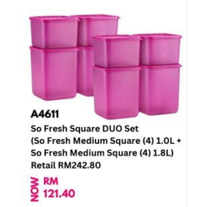 TUPPERWARE SO FRESH SQUARE ROUND (2PCS) (1.8L + 1L) | Shopee Malaysia
