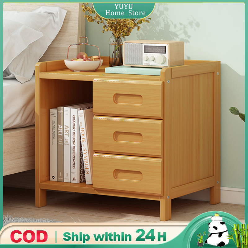Bamboo Bedside Table with Drawer Side Table Bedroom 床头柜 Rack Kecil ...