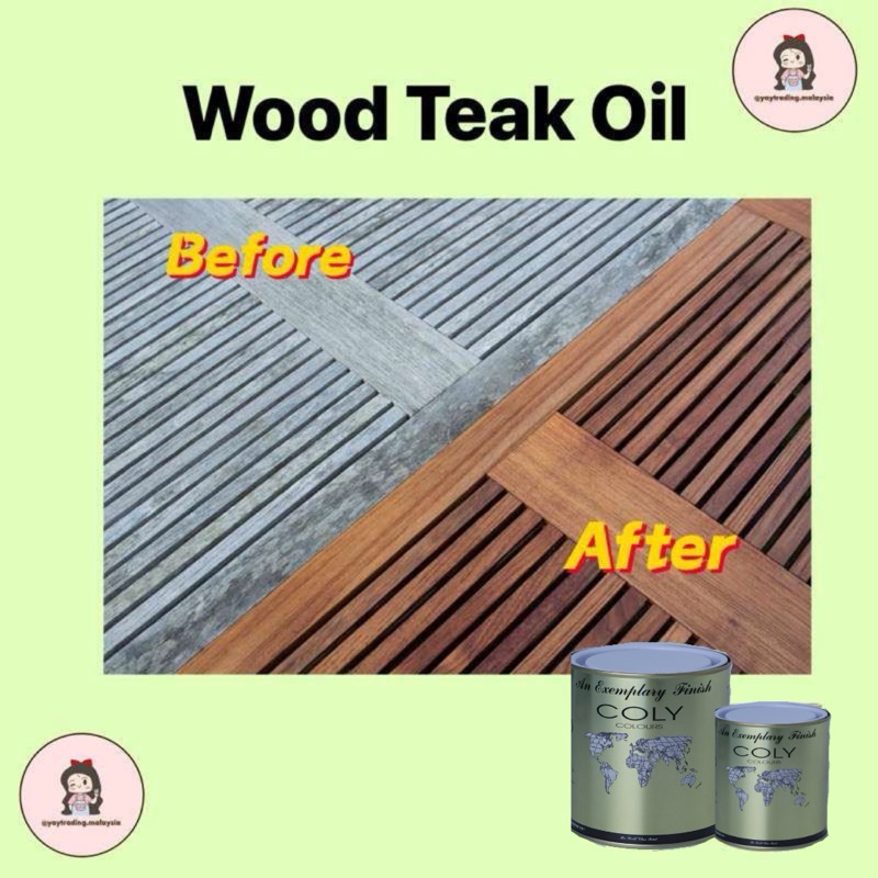 Teak Oil Kayu 1L // 5L Coly WOOD TEAK OIL , UV Protection , Easy Use ...