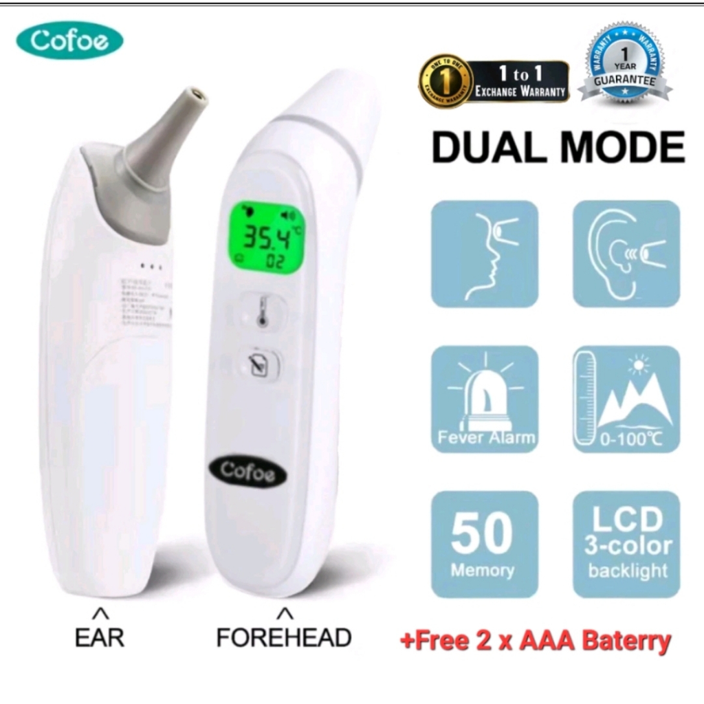 Cofoe 3 in 1 Ear & Forehead Infrared Thermometer Non-contact Temperature Sensor Scanner Digital ...