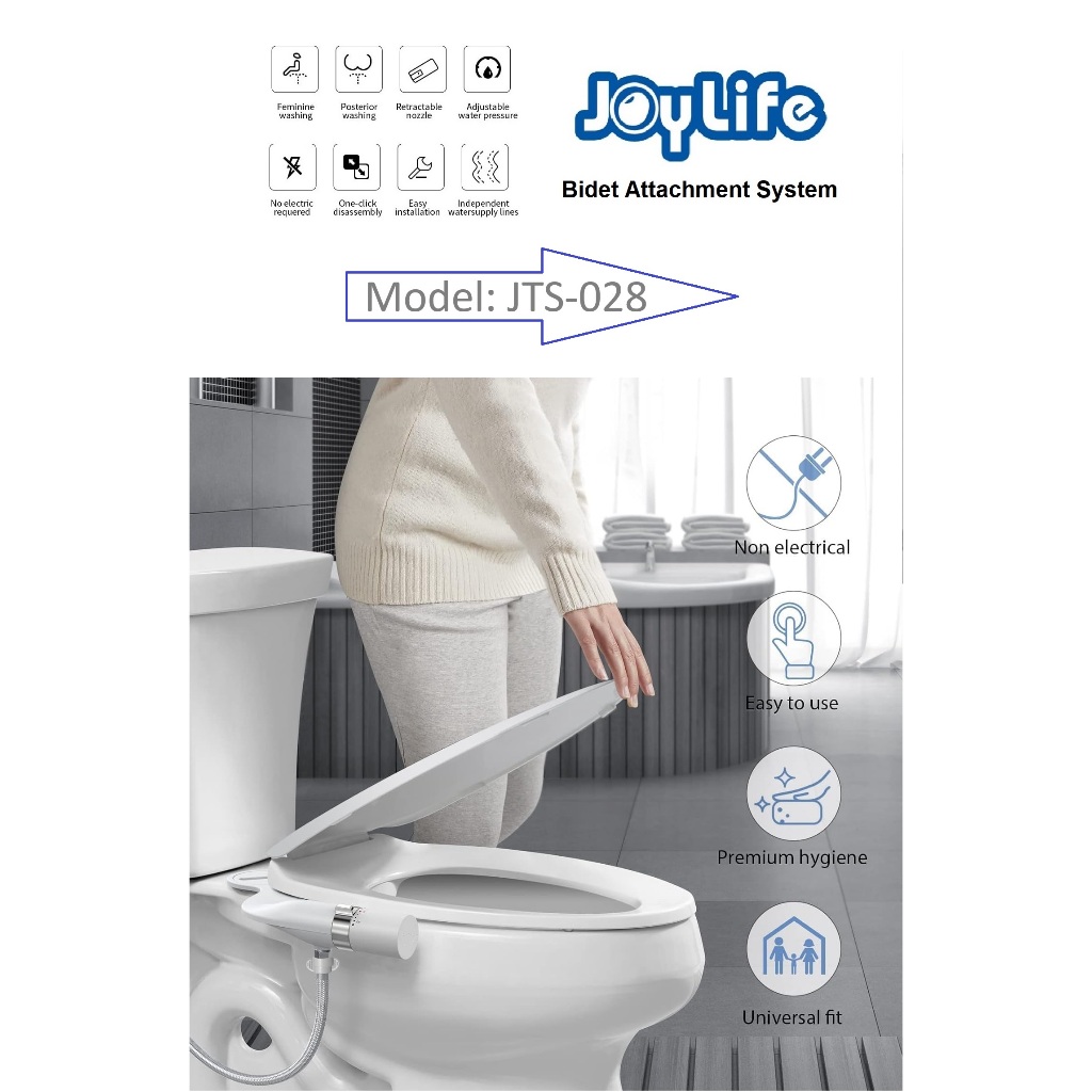 JoyLife Non-Electric Ultra-Slim Dual Nozzle Bidet Attachment Toilet System (Model: JTS-028 ...