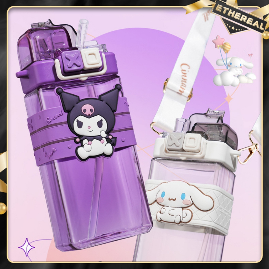 520ml Kuromi Warter Bottle Sanrio Straw Cup Transparent Drinkware Cup Travel Children's Cute ...