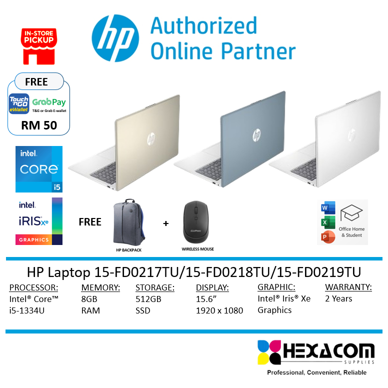 HP Laptop 15-fd0217TU Gold, fd0218TU Blue, fd0219TU Silver (Intel 13th ...