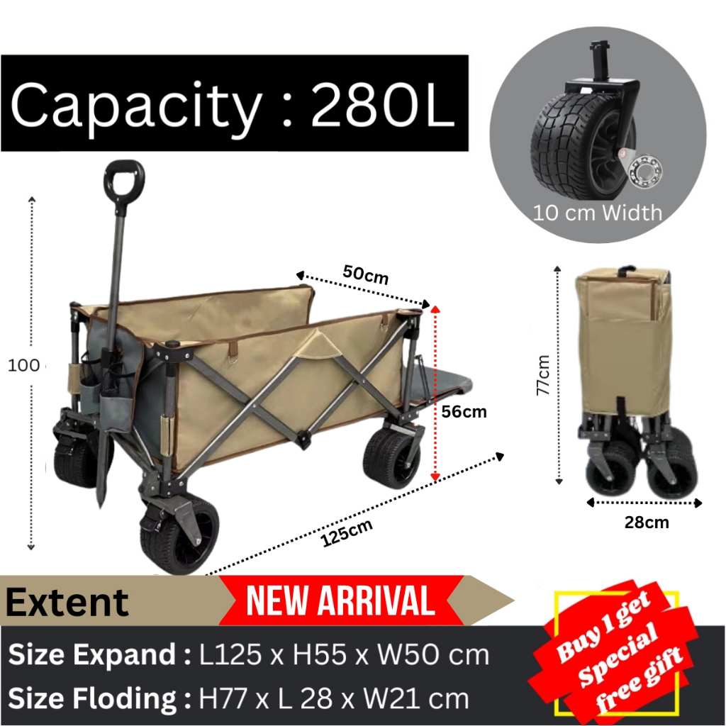 210L Wagon Trolley Camping Foldable Shopping Trolley Wagon Blackdog ...