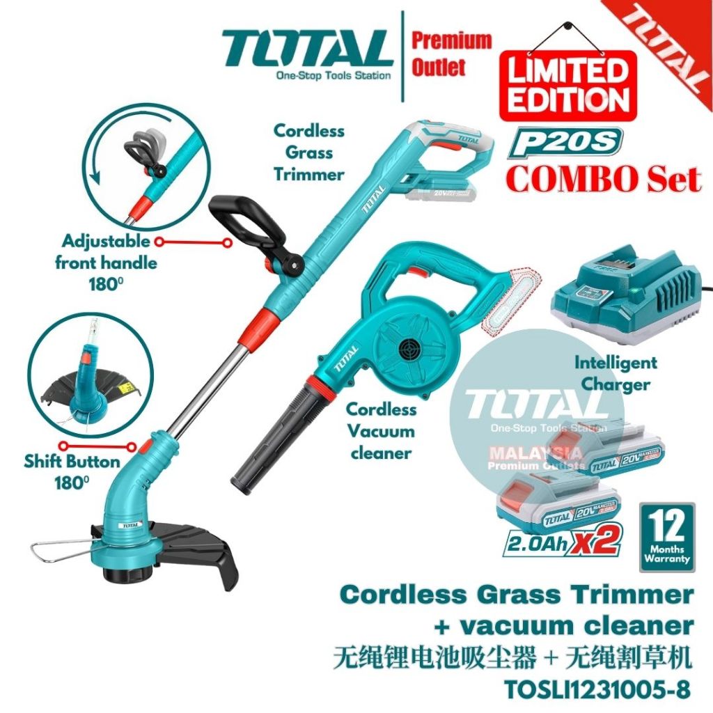 TOTAL 20V Cordless Grass Trimmer & Blower Combo set (Limited edition ...