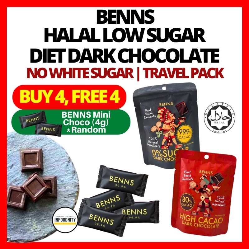 BENNS Dark Chocolate Sugar Free Chocolate Benns Chocolate Keto Coklat ...