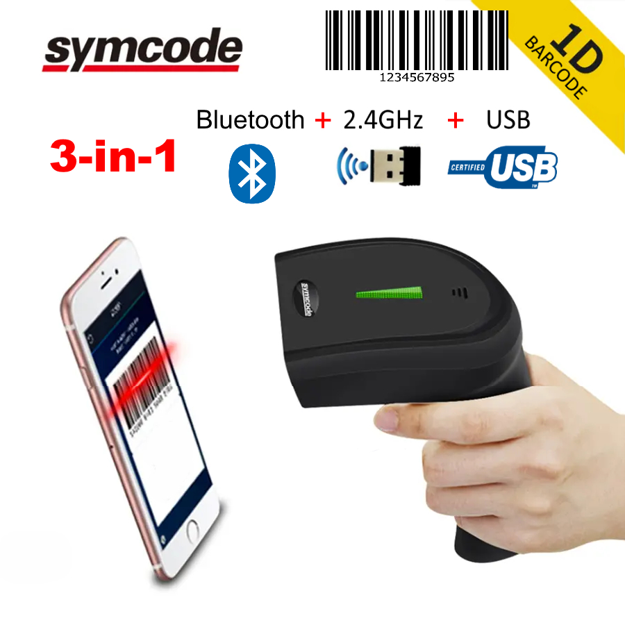 Symcode MJ1400 Bluetooth/ 2.4G Wireless/ USB Wired 1D 2D QR code ...