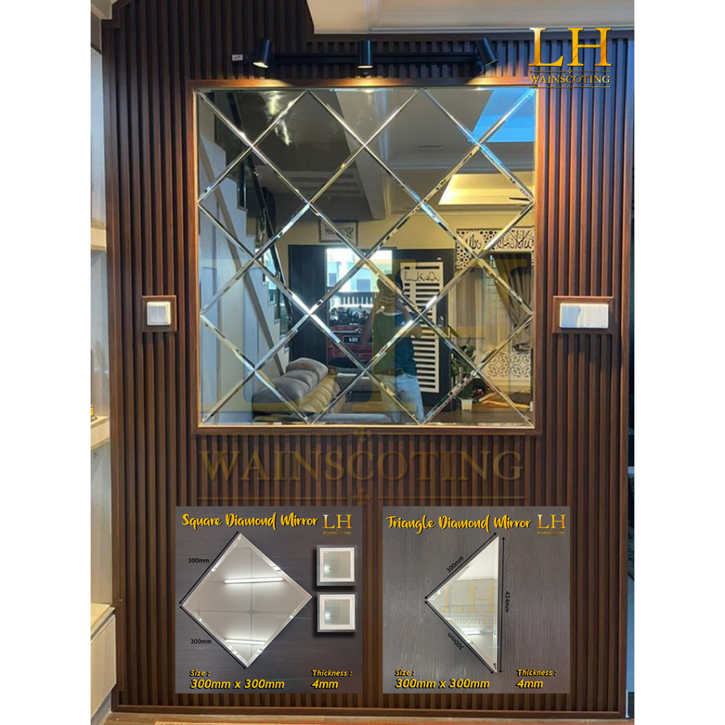 Diamond Mirror 300mm x 300mm Tebal 5mm Bevel Edge Grand Mirror DIY ...