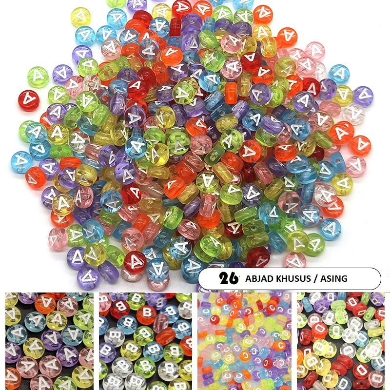 10 GRAM MANIK ABJAD / ALPHABET BEAD KHUSUS JELLY TULISAN PUTIH A - Z ...