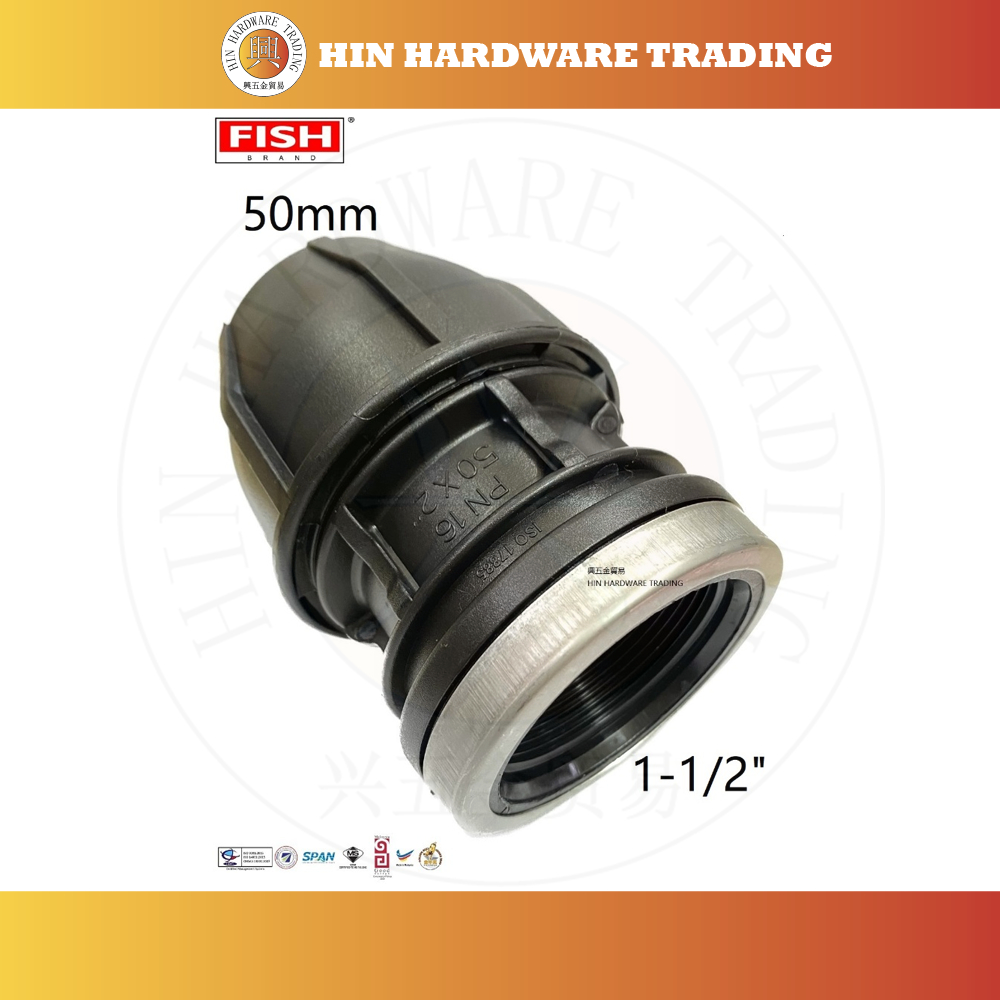 Brand Fish Push Fit PolyPropylene PN16 Compression Fittings 50mm x 1-1/ ...