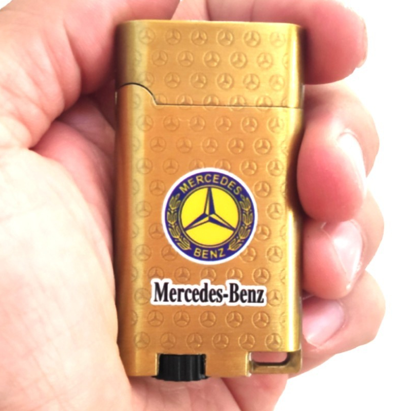 Gold Mercedes Benz Car Logo Dual Fife Butane Gas Jet Soft Flame Lighter ...