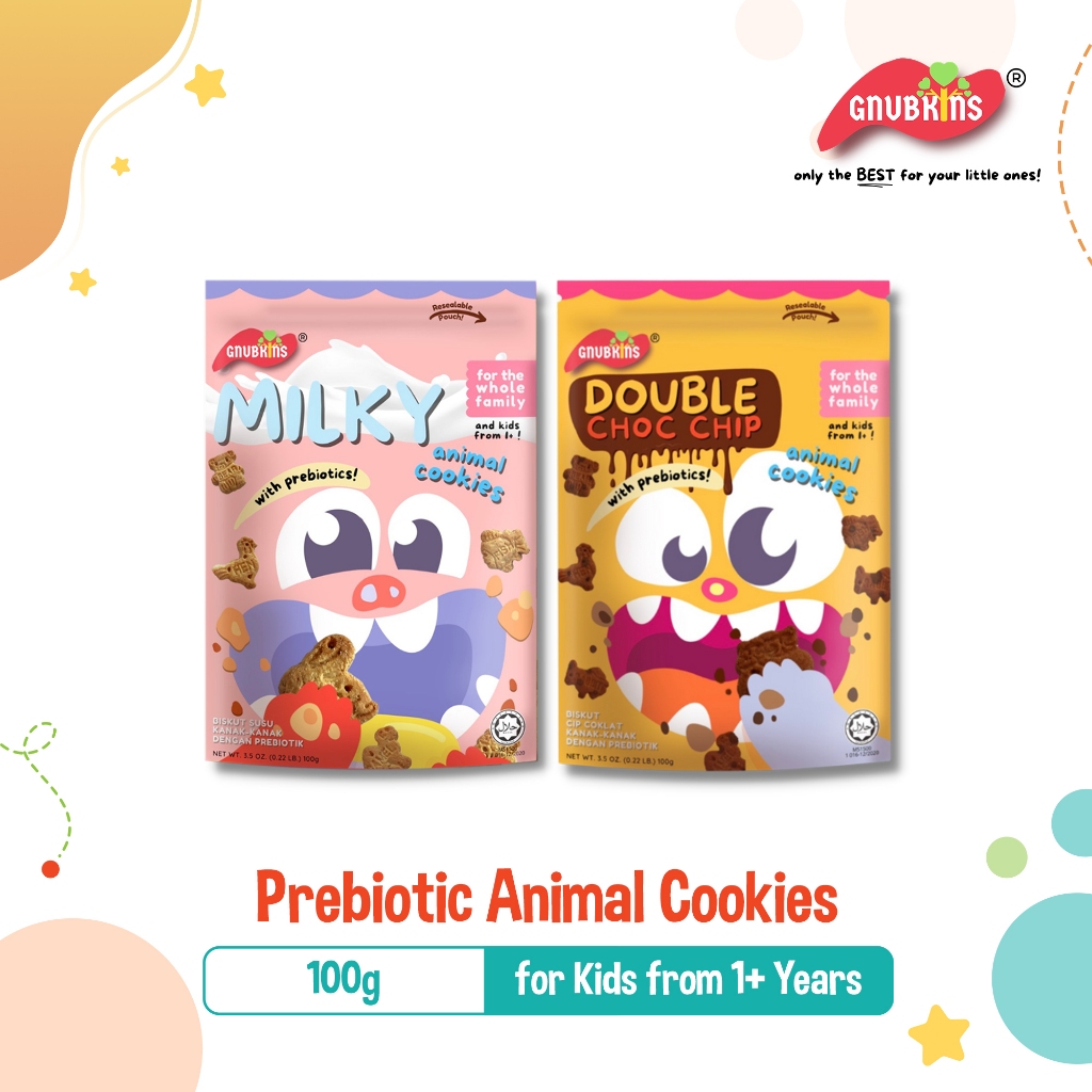 Gnubkins Animal Cookies With Prebiotics for 12M+, 2 Flavors (Milky ...