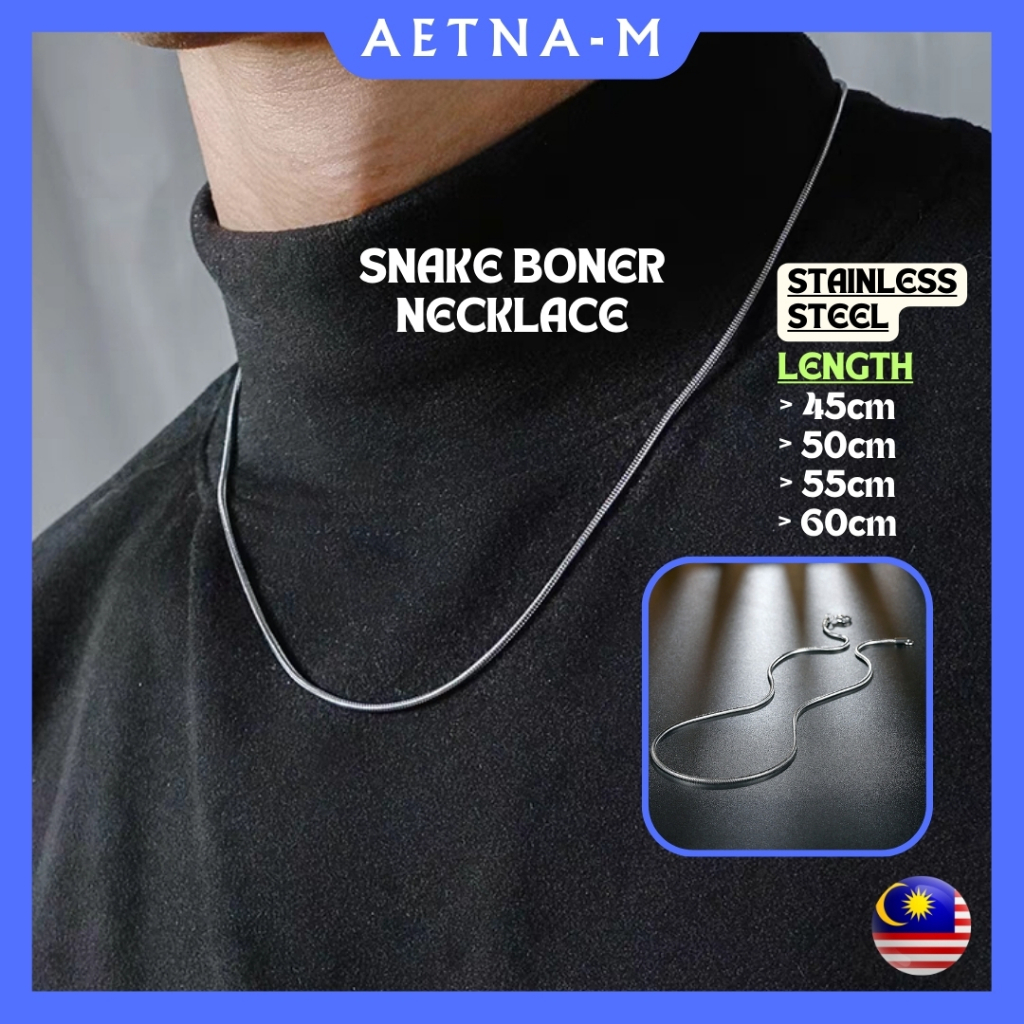 Snake Bone Silver Chain Stainless Steel Necklace Men Women Kalung Tidak ...