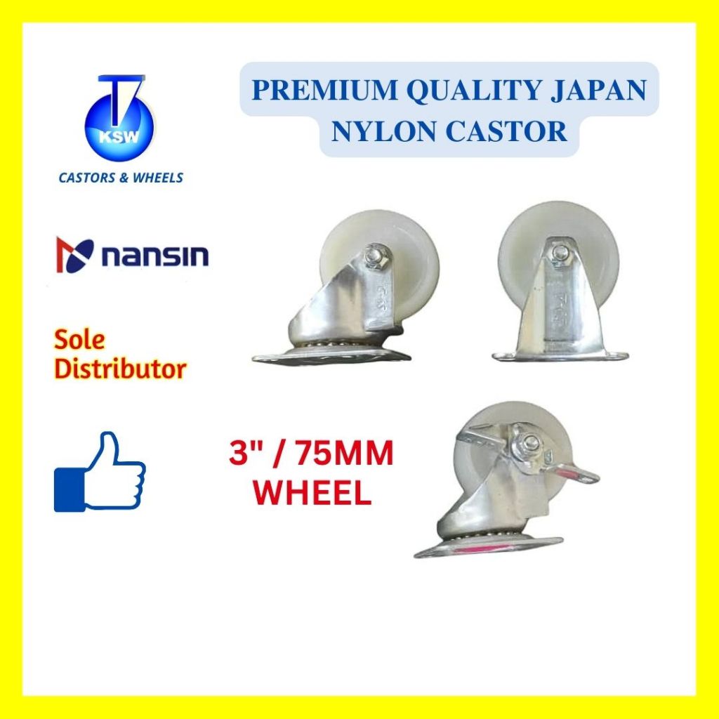 Japan Nansin 3" / 75mm Industrial High Quality Nylon Castor Wheel DIY ...