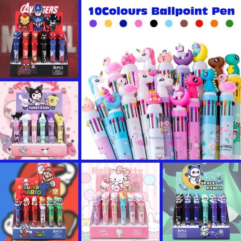 Ballpoint Pen 10 Colours Cartoon Ballpoint Pen 🖊️ 卡通十色圆珠笔原子笔 | Shopee ...