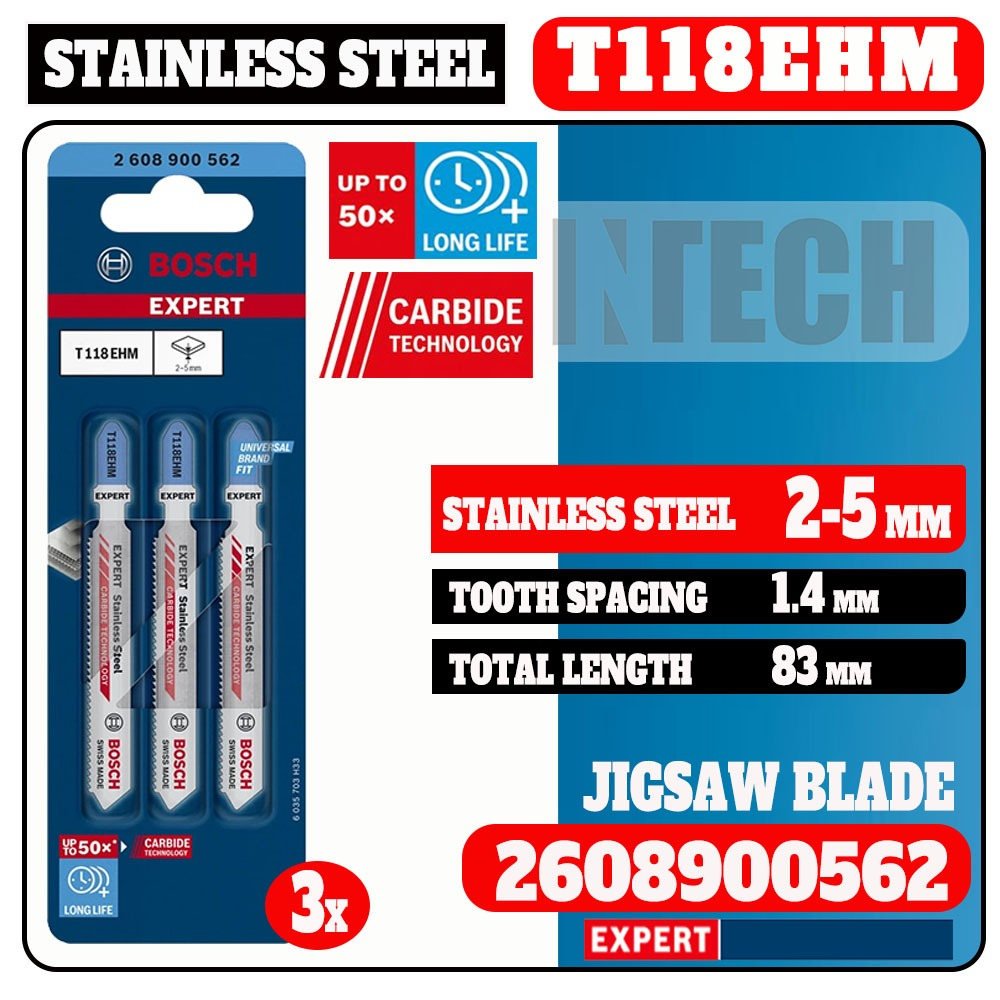 BOSCH 2608900562 T118EHM EXPERT STAINLESS STEEL JIGSAW BLADE 2 - 5MM ...