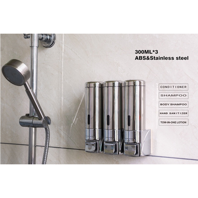 Stainless Steel 3 Box Soap Dispenser Press Hand Shampoo Wall Mounted ...