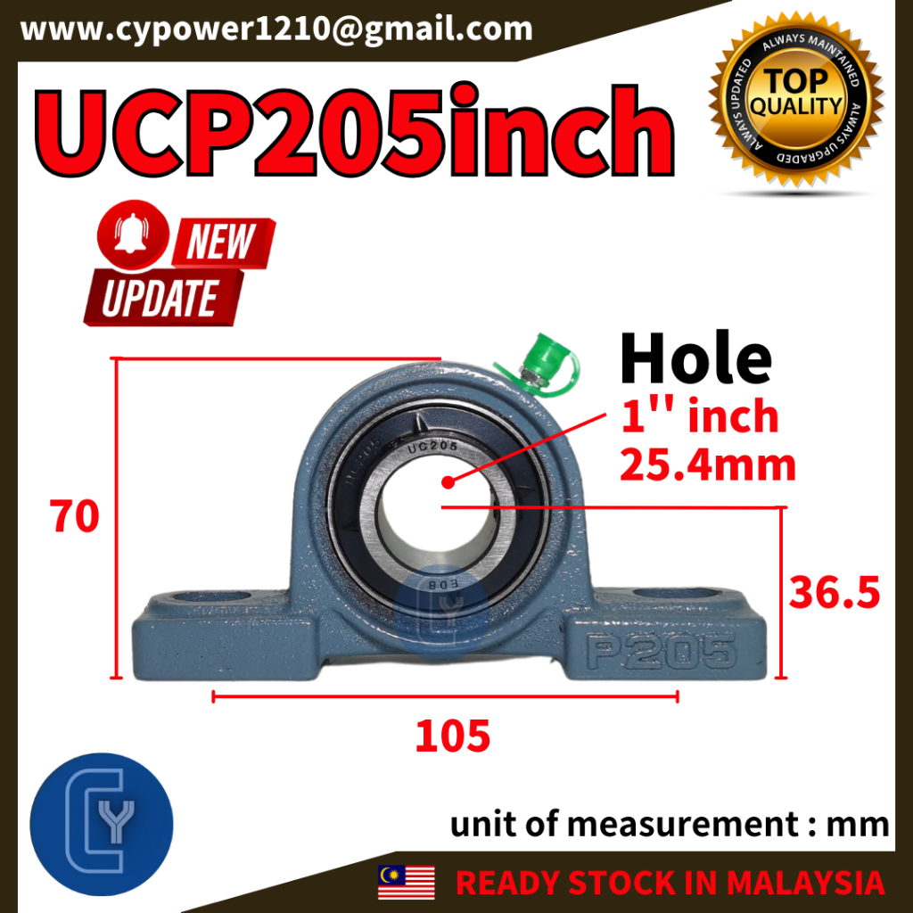 UCP204 UCP205 UCP206 UCP207 UCP208 Pillow Block Bearing Hole mm/inch | Shopee Malaysia