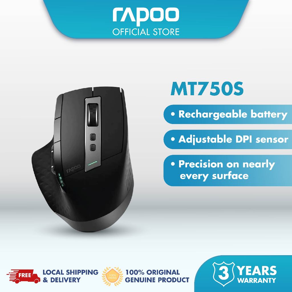 Rapoo Rechargeable Multi-Mode Wireless Mouse MT750L/MT750S | Shopee ...