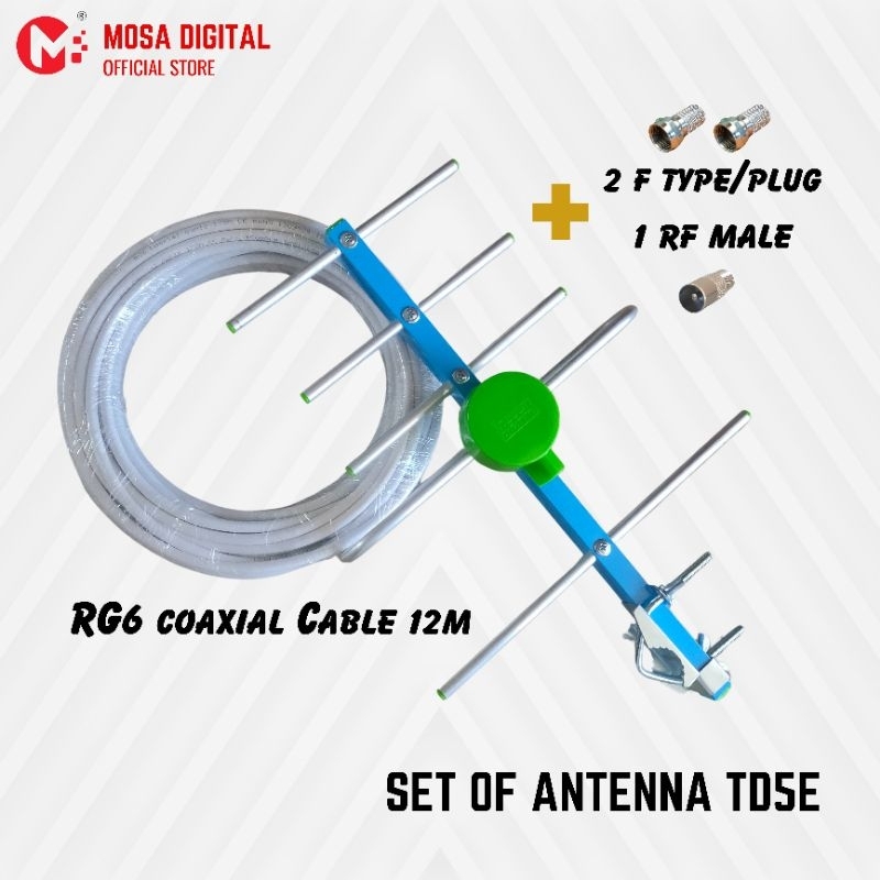 MOSA Set Antenna UHF Digital MYTV TD5E With Coaxial Cable RG6 12M 3 ...