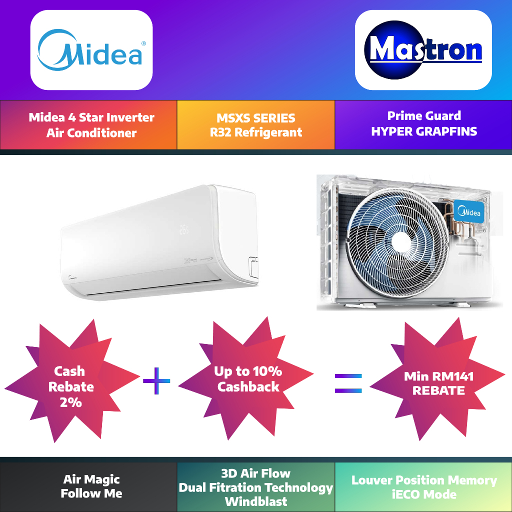 Midea R32 Inverter Air Conditioner Xtreme Save Midea Numen 2025 4 Star Inverter 1HP 1.5HP 2HP 2 ...