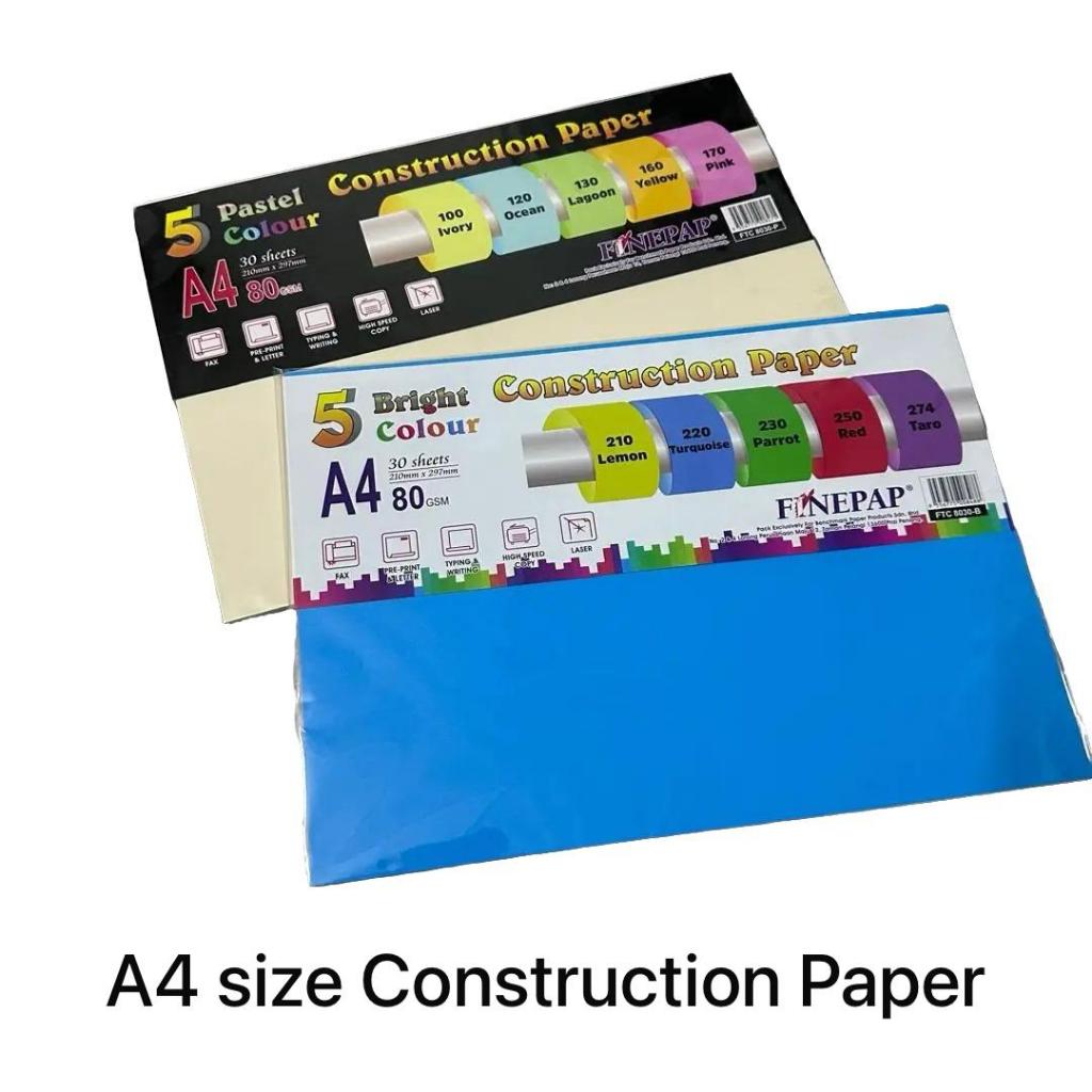 A4Size 5 Bright Colour/Pastel Colour Construction Paper-30Sheets/80Gsm ...