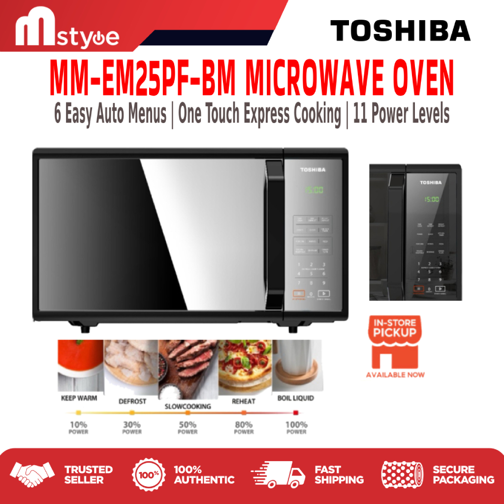 Toshiba Microwave Oven 25L Capacity MM-EM25PF(BM) - One Touch Express Cooking - Compact Size ...