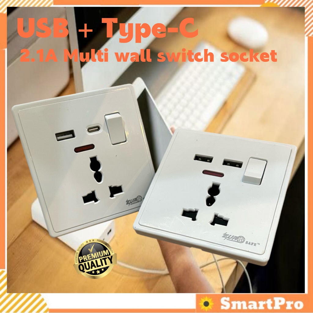 13A USB Type-C Universal Wall Switch Socket Multi Wall Switch Socket ...
