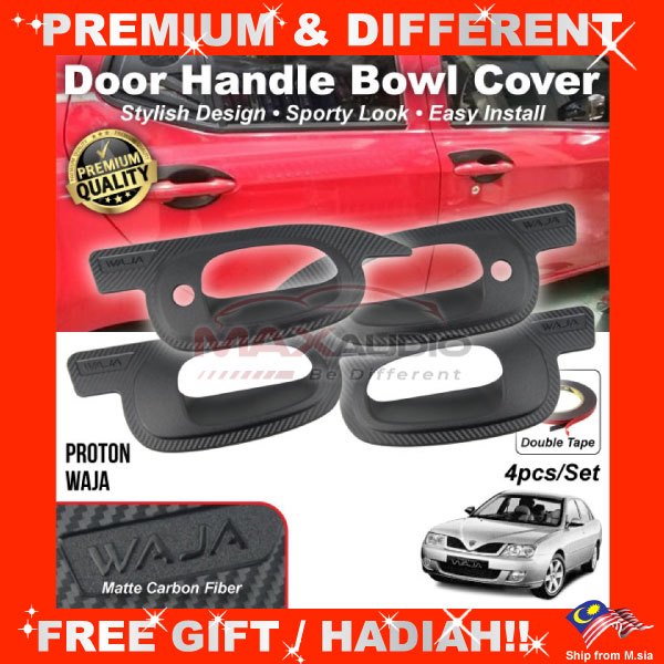 Car Door Handle Protector PROTON WAJA Matte Black Carbon Red Logo Bowl ...