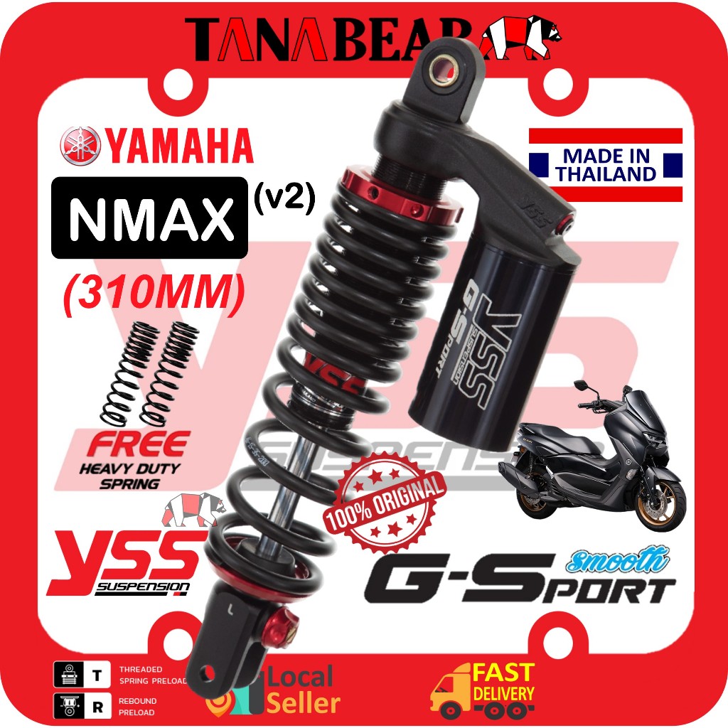 YSS NMAX V2 (310MM) PNP [Free Heavy Duty Spring] G-Sport. Adjustable ...