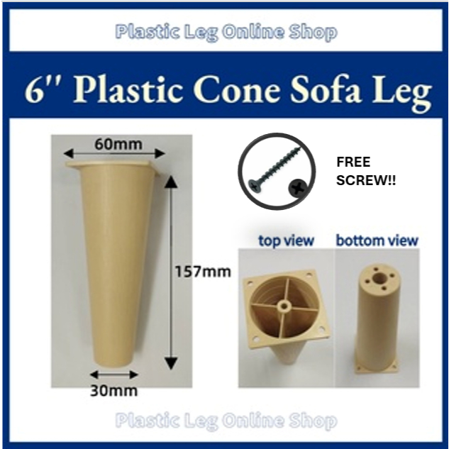 6" Plastic Cone Sofa Leg (Black) (Beech) (SOFA, BED, CABINET SUPPORT LEG) (FREE SCREW) | Shopee ...