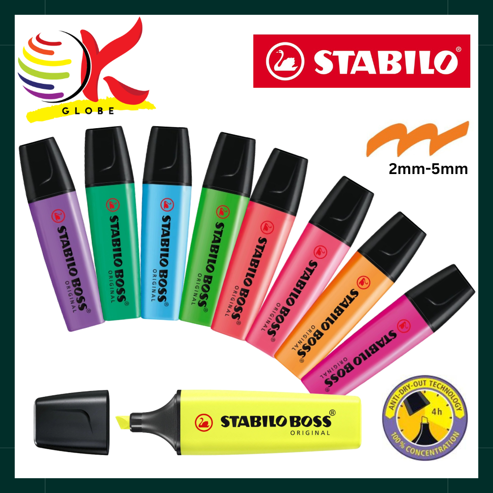 STABILO BOSS ORIGINAL HIGHLIGHTER 2 LINE WIDTH 2MM 5MM TEXT MARKER SURLIGNEUR ANTI DRY OUT ...