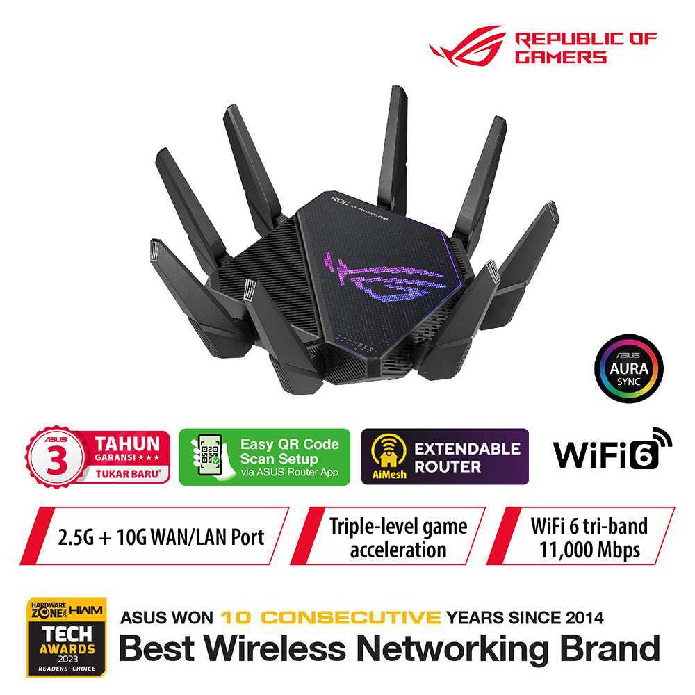 ASUS ROG Rapture GT-AX11000 Pro Tri-Band WiFi 6 Extendable Gaming Router, 10G & 2.5G Ports, ASUS ...