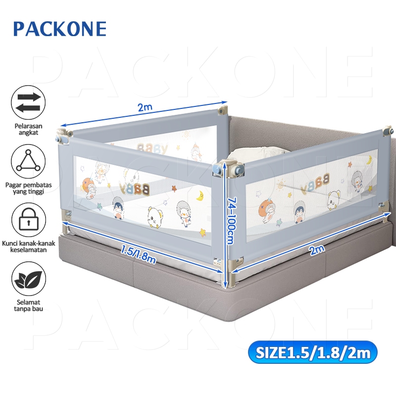 PACKONE Baby Safety Bed Fence Anti Fall Adjustable Height Double Lock ...