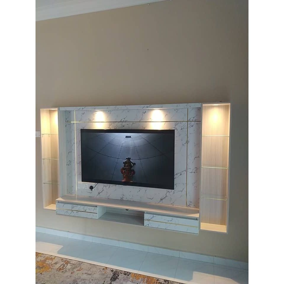 ⭐Free Installation⭐ White Marble TV Cabinet 8ft x 5ft | Support 65"TV ...