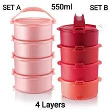 TUPPERWARE ROUND (550ML/TIER) TIFFIN SET (4 PCS) & HANDLE | Shopee Malaysia