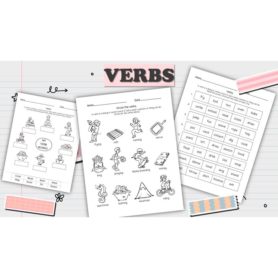 [P032] 22 pages Verbs for Beginners Worksheet for Pre-school PDF ...