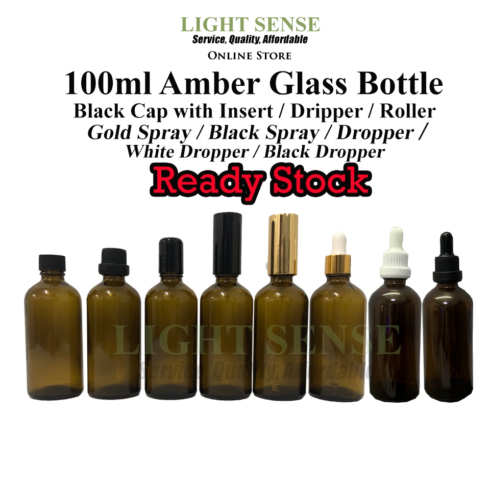 100ml Amber Glass Bottle / Spray Glass Bottle / Roller / Dripper ...