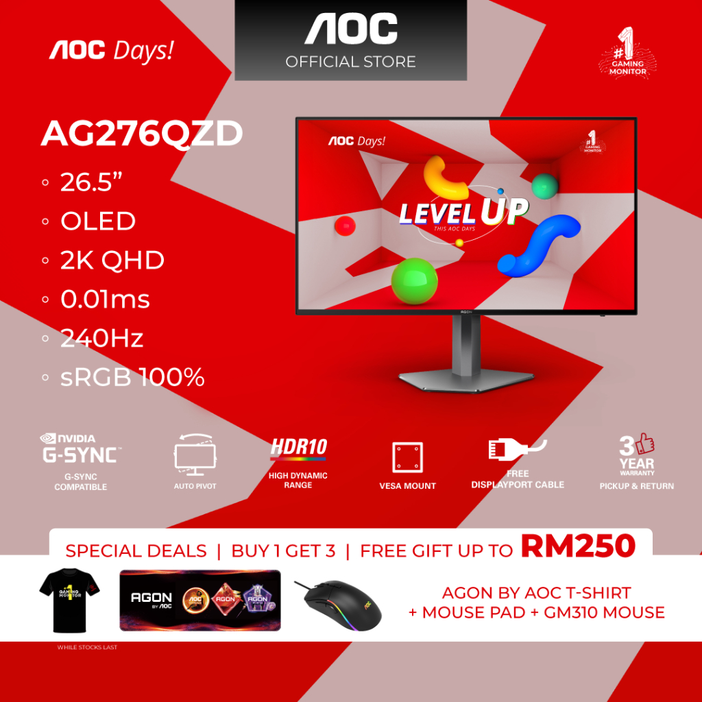 AOC AGON PRO AG276QZD 27" OLED GAMING MONITOR ( 27" / OLED / QHD ...