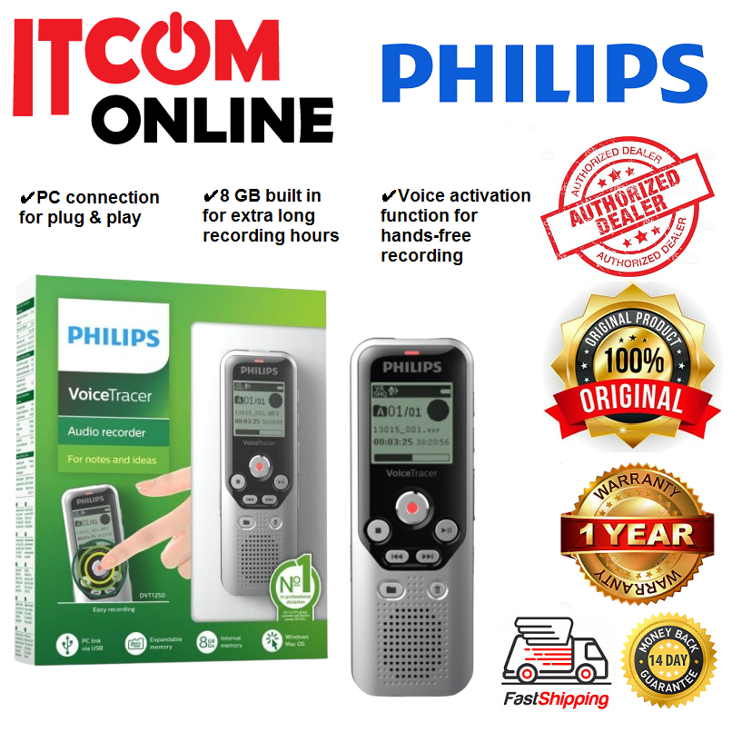 PHILIPS DVT1250 BUILT-IN 8GB & TF SLOT DIGITAL VOICE RECORDER SILVER | Shopee Malaysia