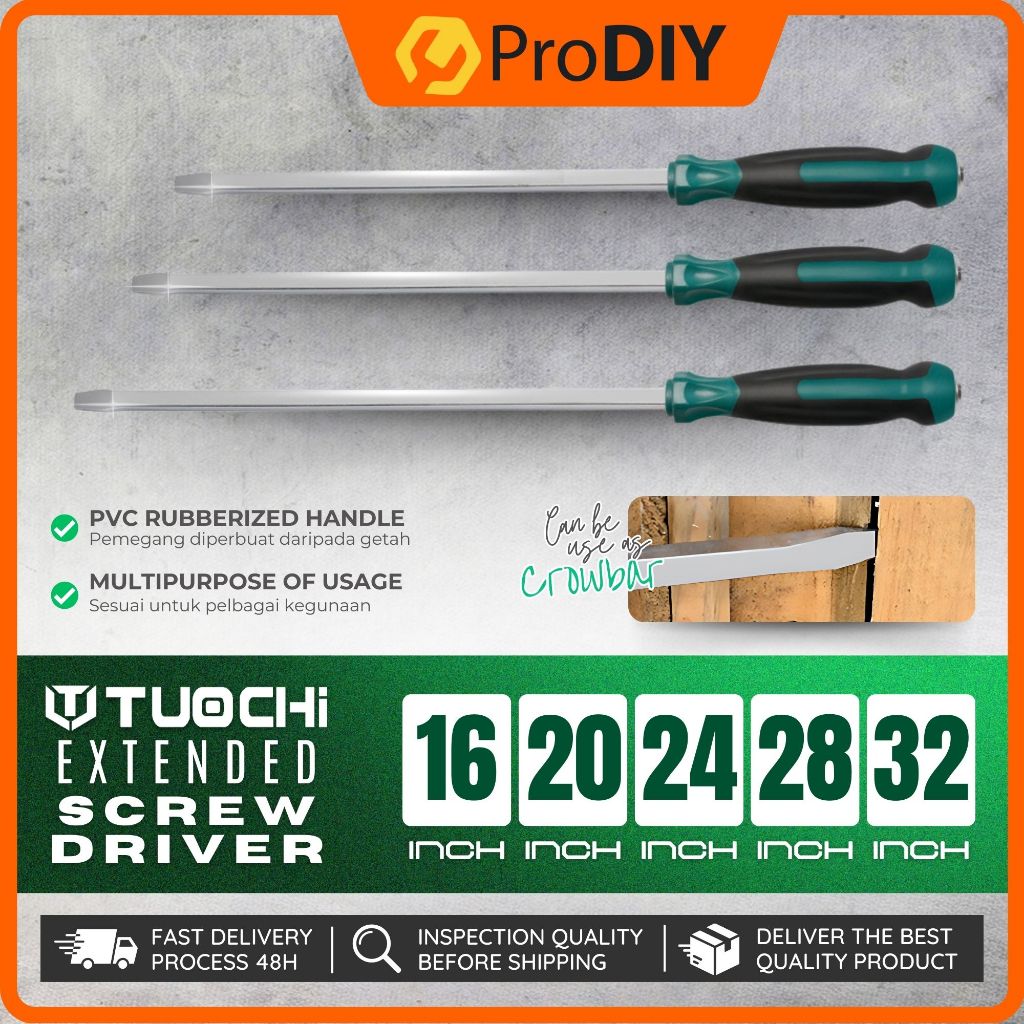 TUOCHI Extra Large Screwdriver Long Rubber Handle Square Head 12mm Flat ...