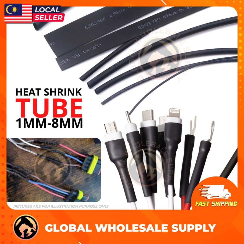 1 MTR Heat Shrink Tube Electrical Tube Penyambung Wayar Pembalut Wayar ...