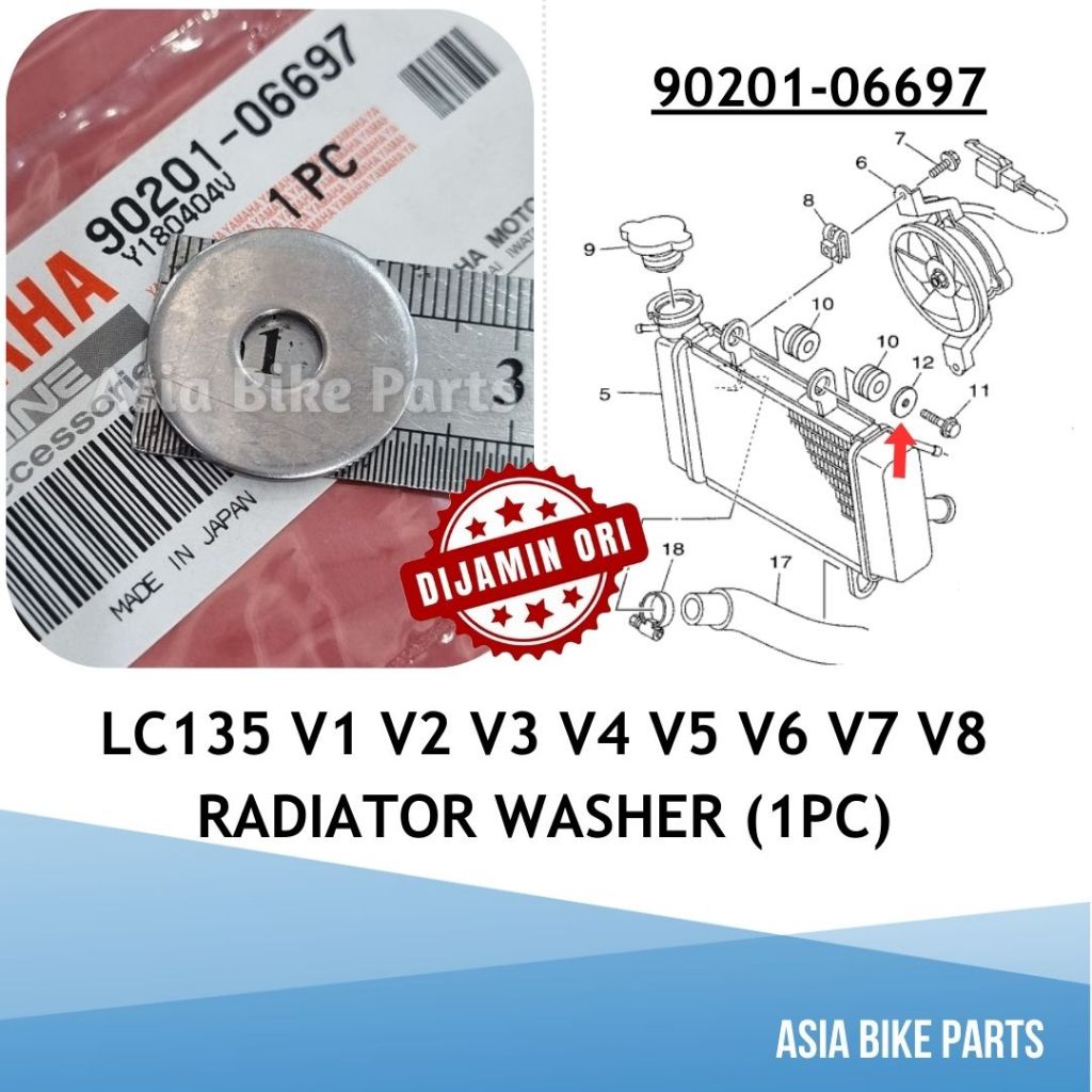 Yamaha Original LC135 V1 V2 V3 V4 V5 V6 V7 V8 Radiator Assy Washer Ikat Tangki Coolant - 90201 ...
