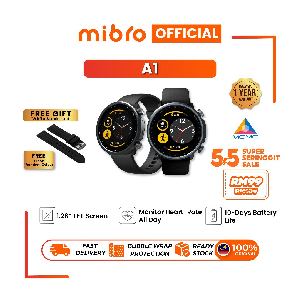 Mibro A1 SpO2 PPG Bio Heart Rate Sensor Smart Watch (1.28'') | Shopee ...