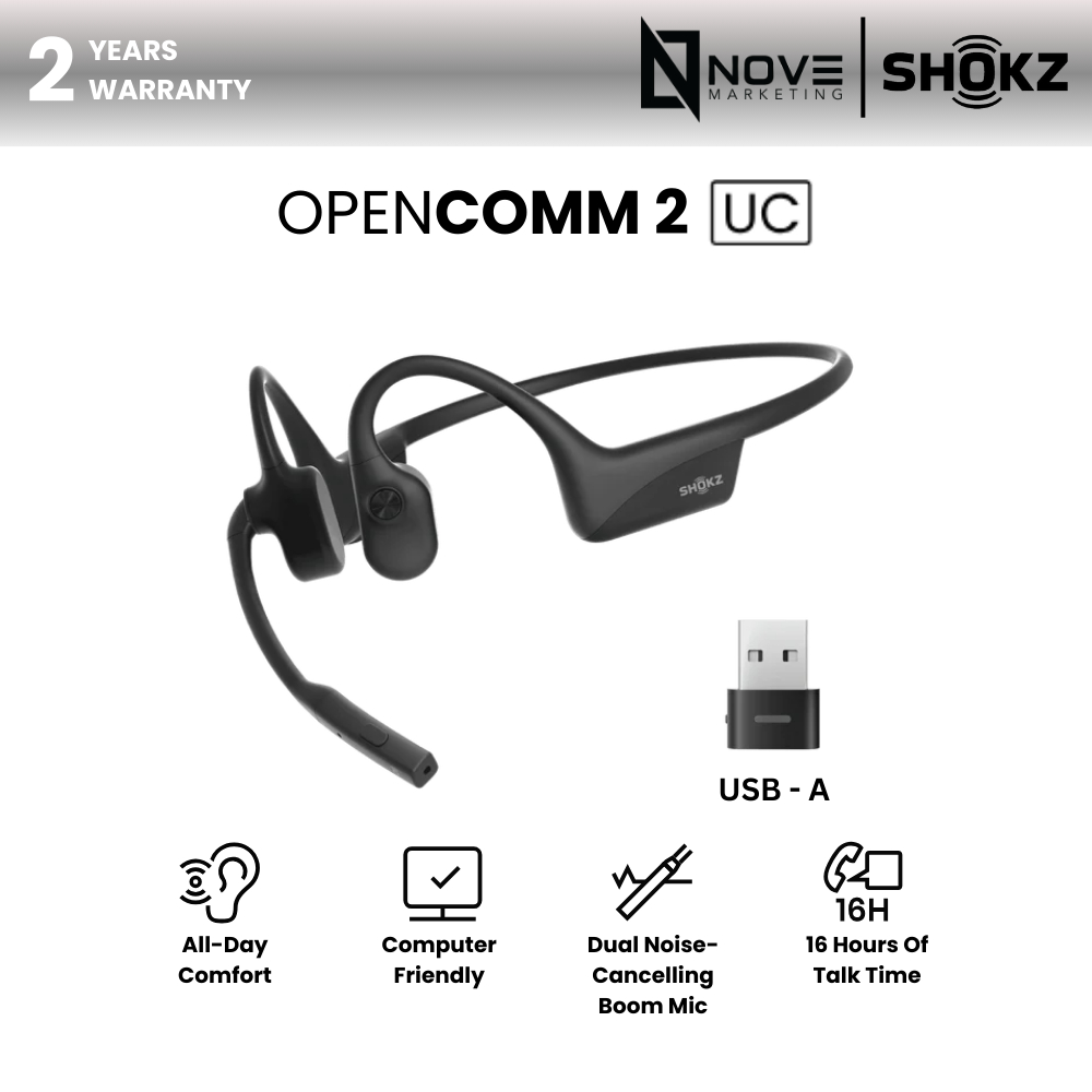 Shokz OpenComm 2 UC Bone Conduction Open-Ear Bluetooth Headset Noise ...