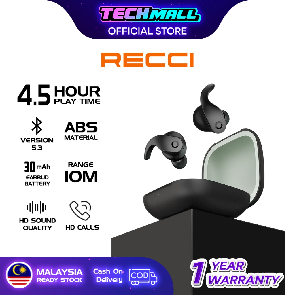 RECCI REP_W49 - TWS EARPHONE BT V5.3 (COMFORTABLE FIT EAR WINGS) | Shopee Malaysia