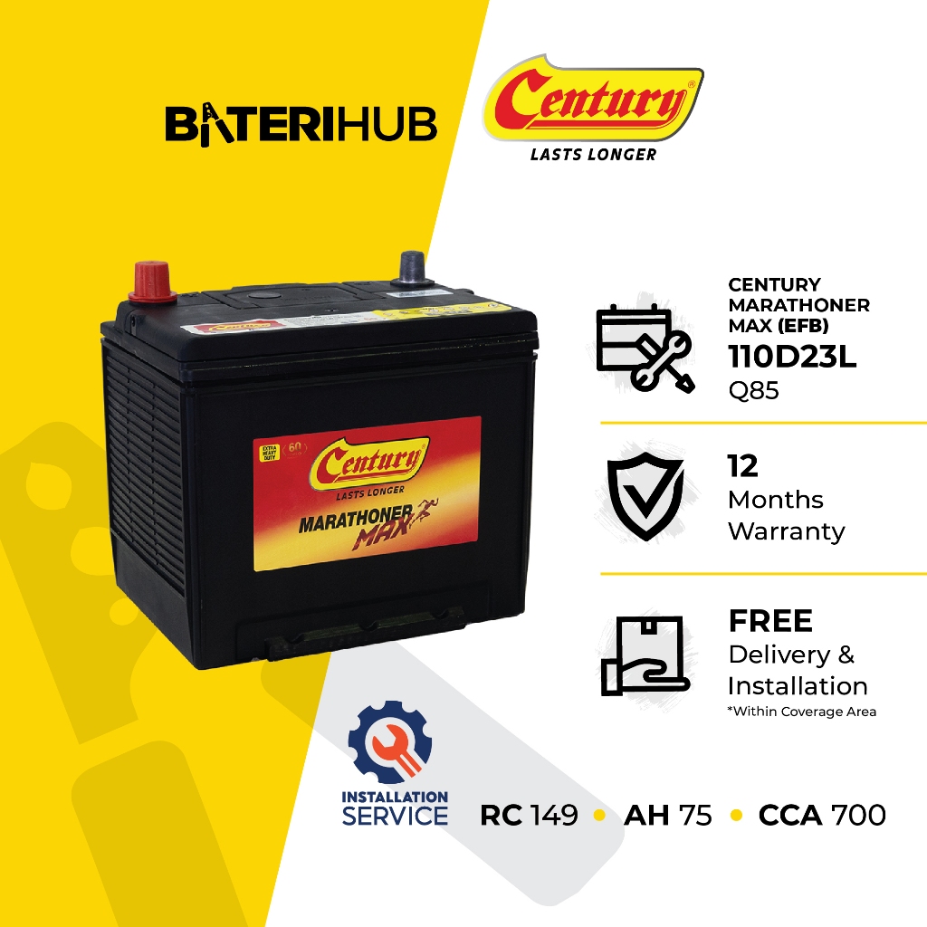 [Installation Provided] Bateri Kereta 110D23L Q85 | Century Marathoner ...